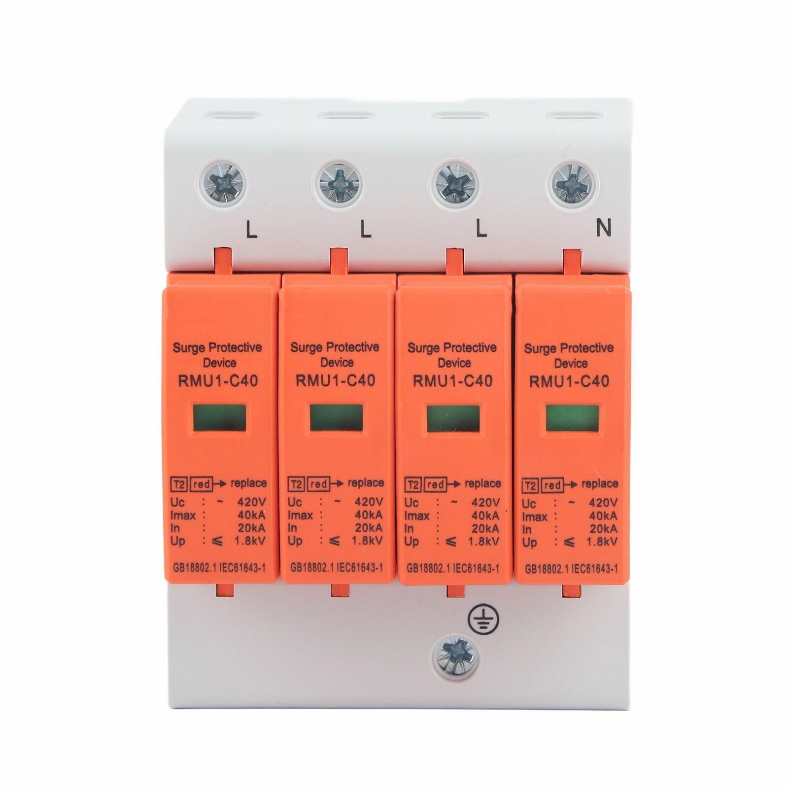 4P Устройство защиты от перенапряжения Разрядник для монтажа на DIN-рейку с индикатором 420 В переменного тока RMU1 C40