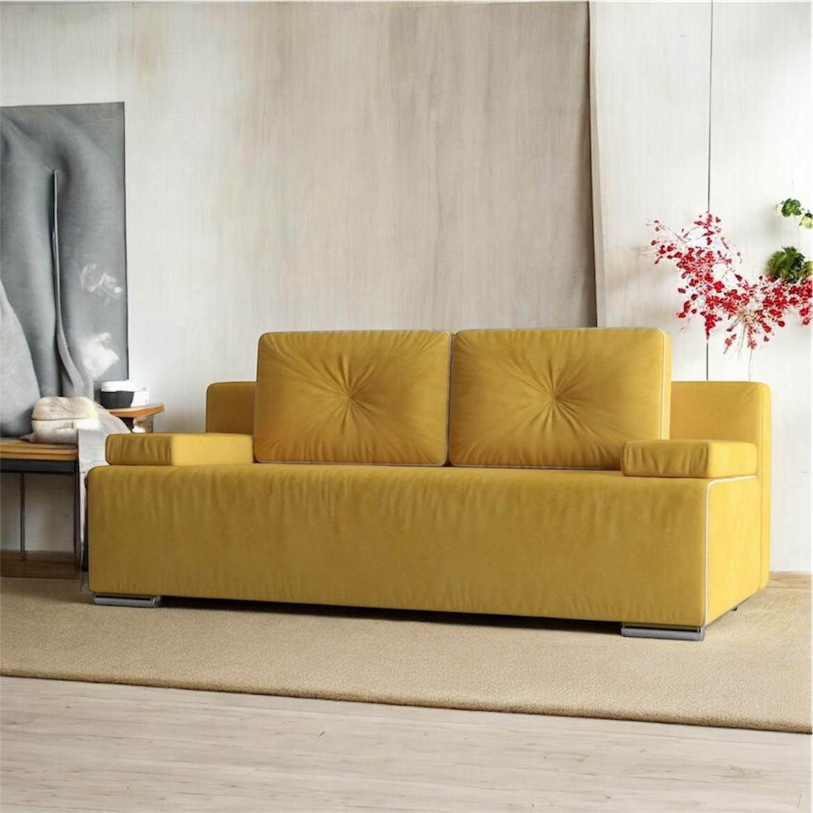 Диван-кровать Frog, Независимый пружинный блок, Антивандальная ткань, Для Дома, Механизм еврокнижка, Желтый цвет