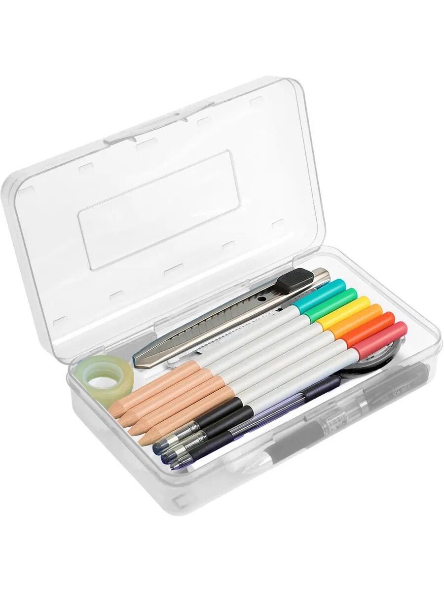 Розовый Большой пластиковый футляр для карандашей