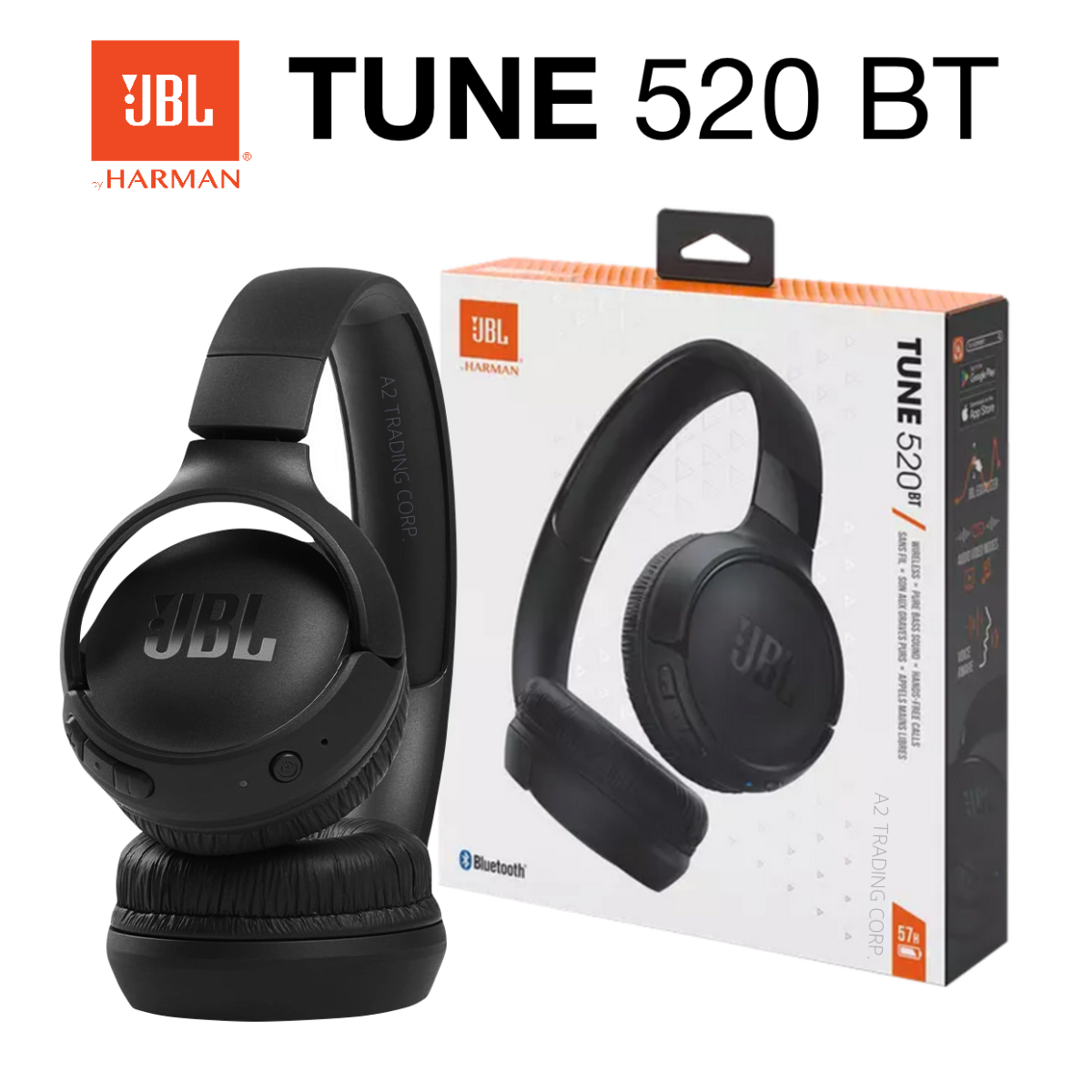 JBL 2025 Наушники беспроводные Tune 520BT большие накладные, Bluetooth, с микрофоном, черные