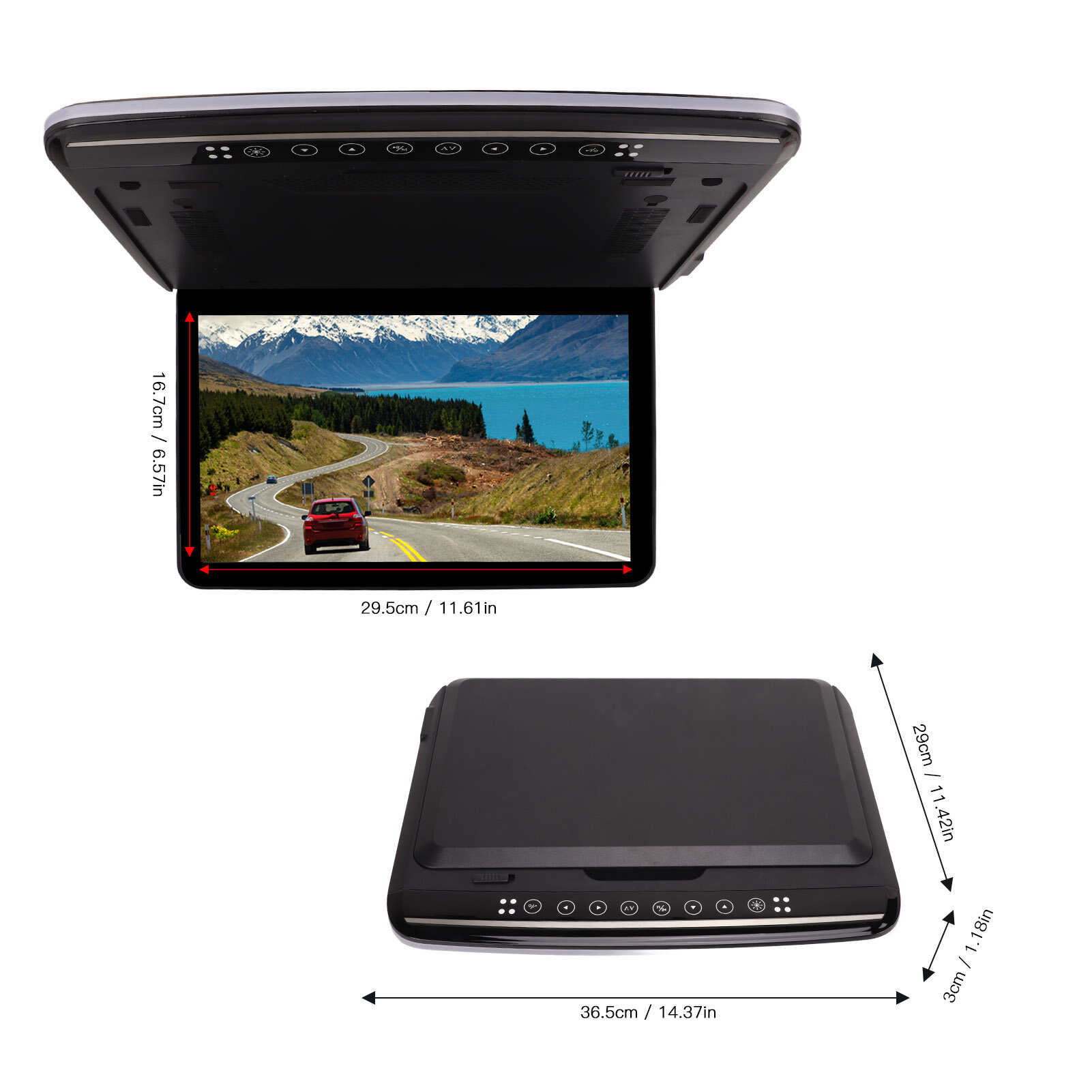 Экран потолочного монитора автомобиля 13,3 дюйма, 1080P, мультимедийный интерфейс высокой четкости, экран, установленный на крыше, с двойным цветным светлым черным