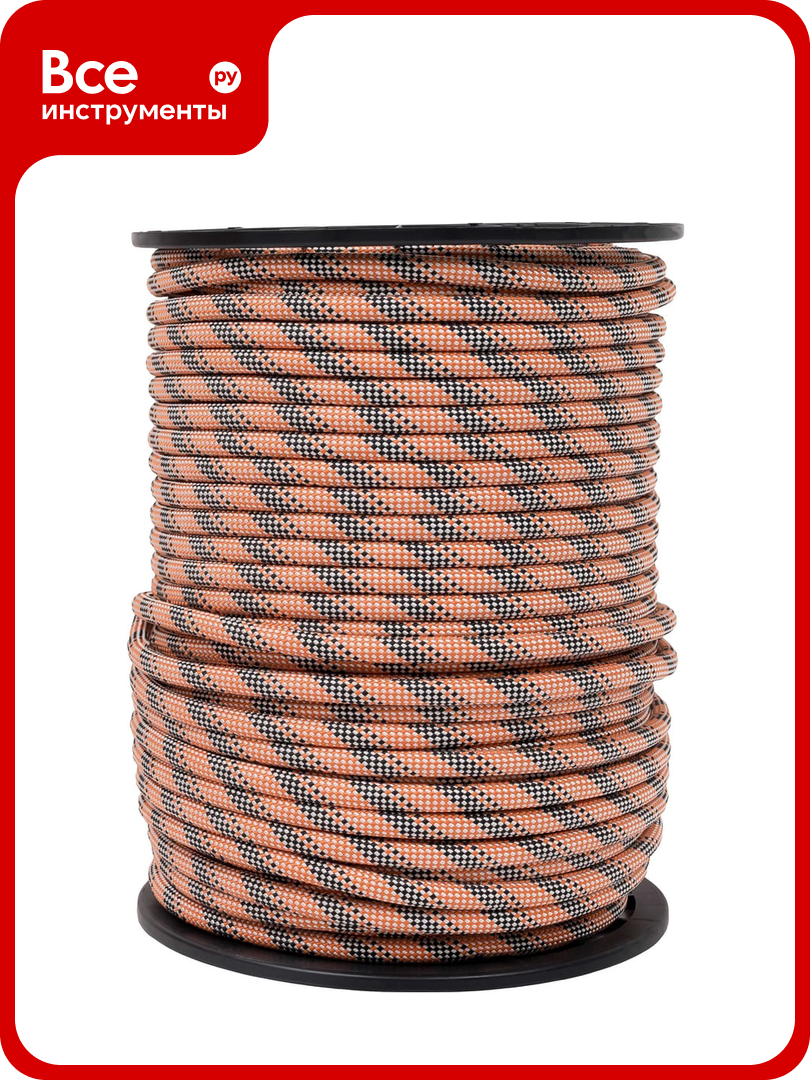 Веревка высокопрочная страховочная статическая 48-ми прядная GIGANT 10 мм 100 м SRG-05, полиамида