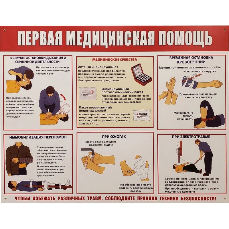 Информационный стенд-плакат Первая медпомощь 910х700 мм арт.945