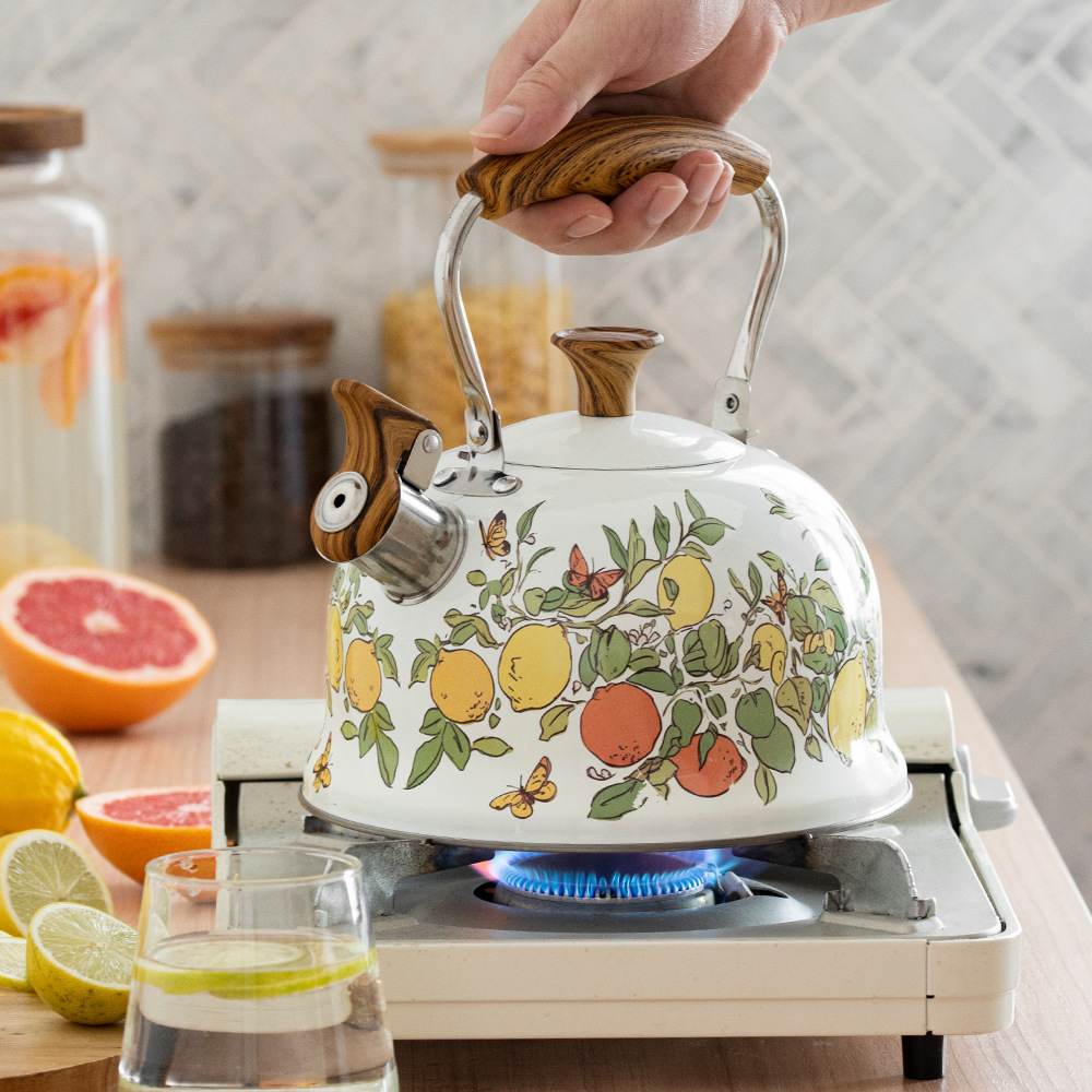 PS197A3LW Чайник Mingdi на природном газе: элегантный черный чайник объемом 3 л в европейском стиле из нержавеющей стали SUS304 толщиной 0,35 мм (не содержит бисфенол-а). Оснащен свистящим звуком и цветным распылителем