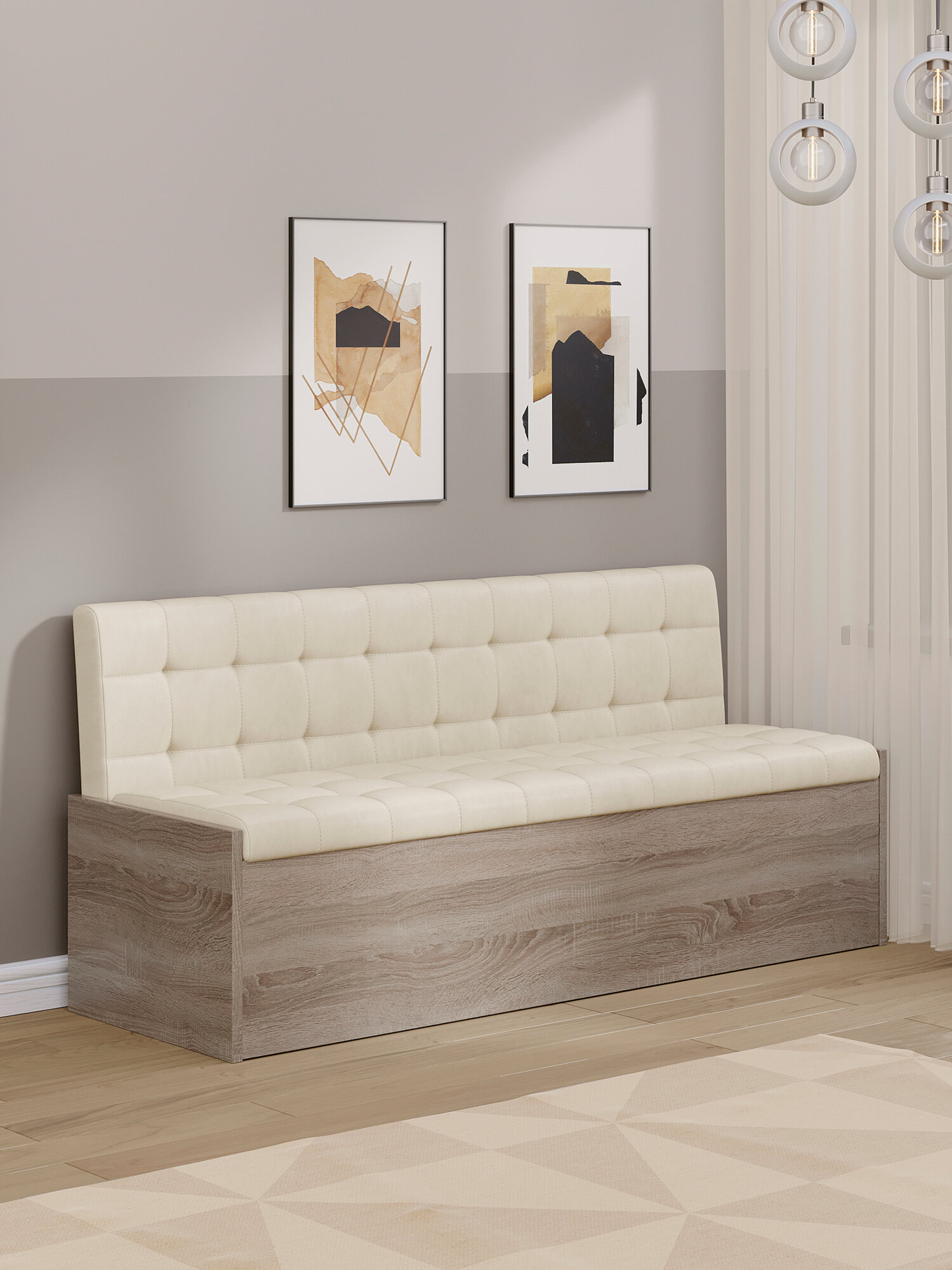 Кухонный уголок, диван на кухню прямой Форест (Дуб Сонома трюфель/Кожзам бежевый)