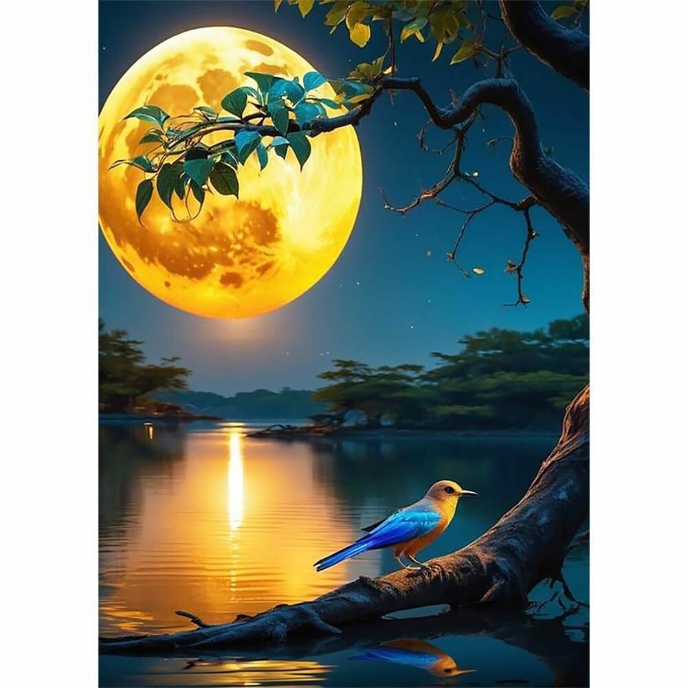 Алмазная мозаика большая картина "Пляжный лунный свет" 30х40 см со светящимся в темноте стразами и 5Д элементами