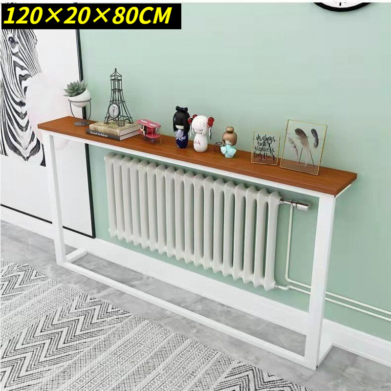 Компактный деревянный длинный стол / 120×20×80 см / Белые рамы + Коричневая столешница