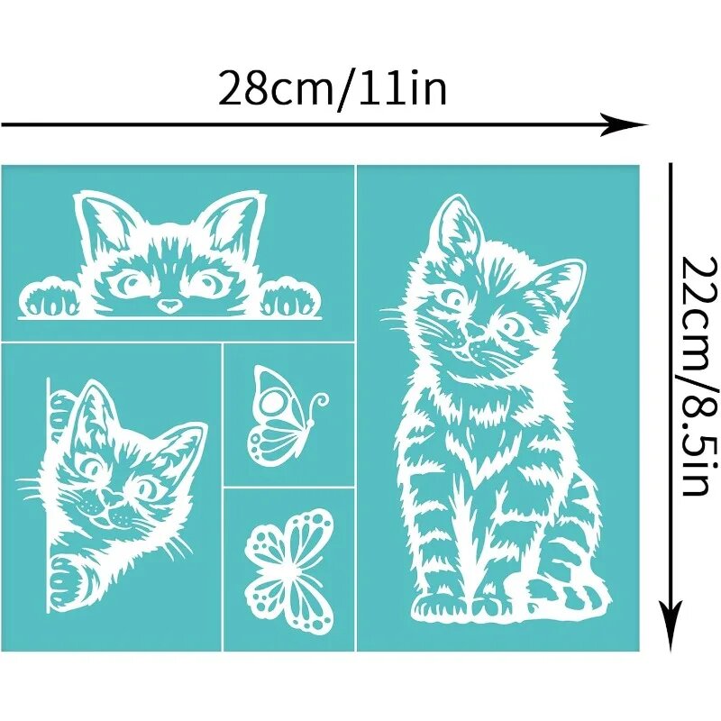 Трафареты самоклеящиеся для шелкографии, многоразовые трафареты с рисунком кошки, бабочки, домашние моющиеся трафареты, 2 шт.