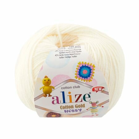 Пряжа Alize Cotton Gold Hobby New 62 (5 мотков по 50г/165м) молочный