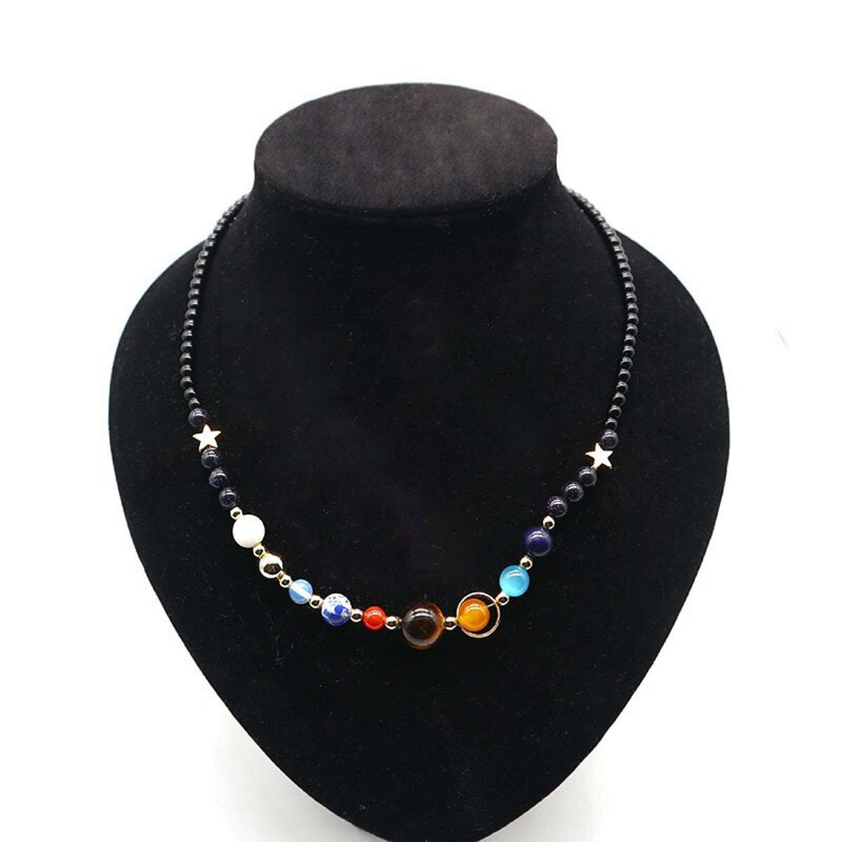 7 Чарка Ручной Работы Вселенная Галактика Восемь Планет Солнечной Системы Ожерелье для Женщин с Камнями Звездами-Храните