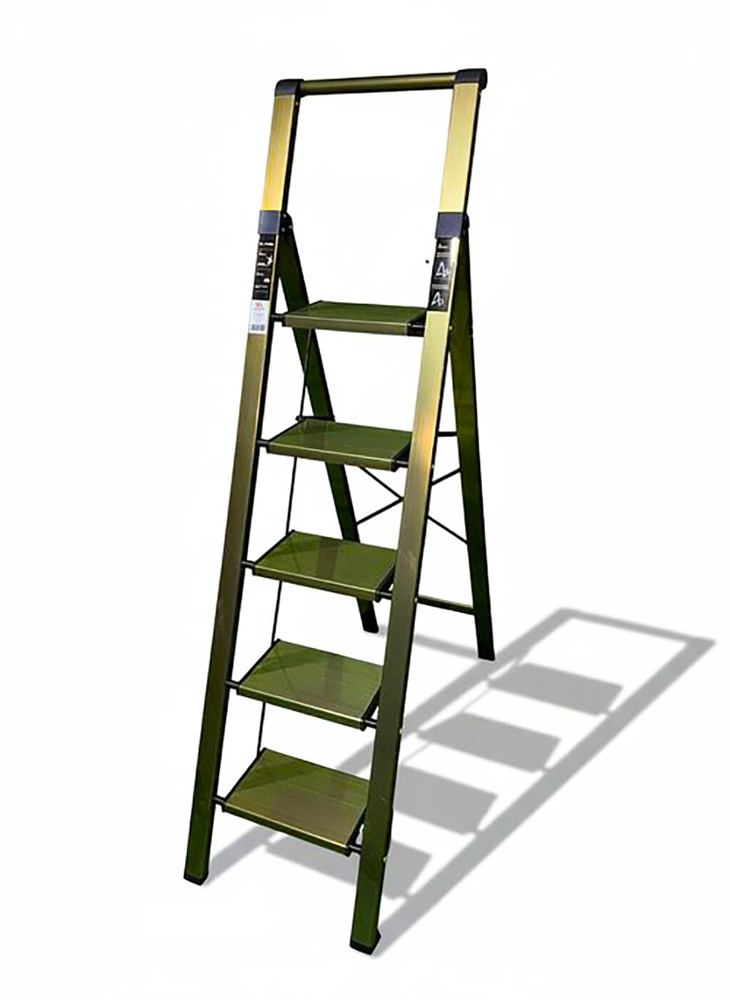 Стремянка Алюминиевая Calipso 5 Широких Ступеней Золотая, Рабочая Высота 3.19 М, Нагрузка 150 Кг.