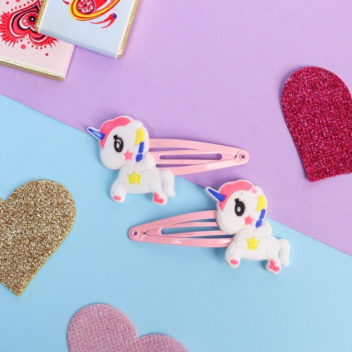 Невидимки для волос «Абель», набор 2 шт, белый единорог, 5 см