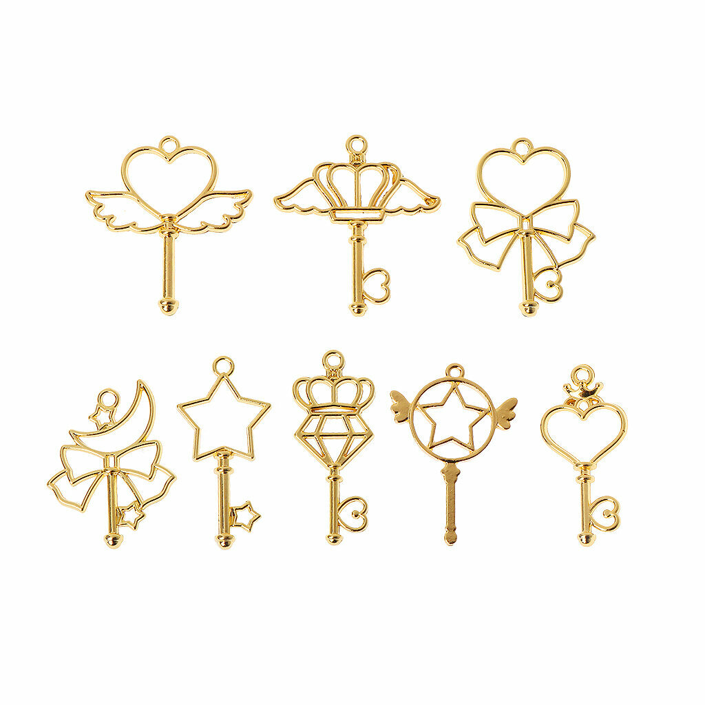 8 Шт Сплав Волшебная Палочка Сердце для Ключа Открытый Ободок Шарм Прессованный Цветок Пустая Рамка Пустотелая Форма Подвески для Изготовления Ювелирных Изделий