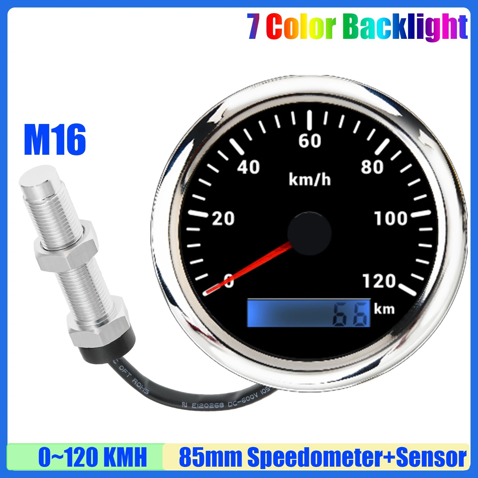 Аналоговый импульсный сигнал, спидометр 85 мм с датчиком хольца M16, 7 цветов, 30 км/ч, 60 120KMH BS