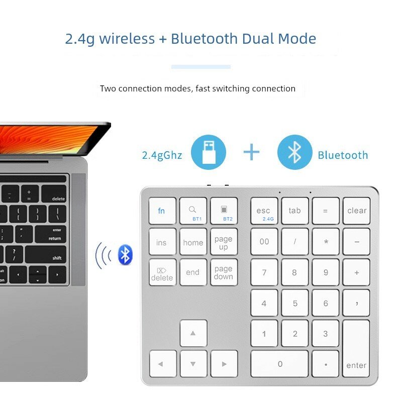 35-клавишная беспроводная Bluetooth-клавиатура с двумя режимами работы для финансового учета, офиса, мобильного