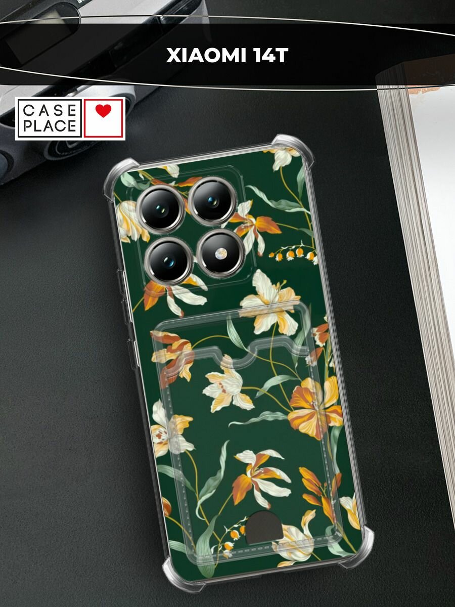 Чехол на Xiaomi 14T (Сяоми 14T) с картой и принтом Цветочный мотив
