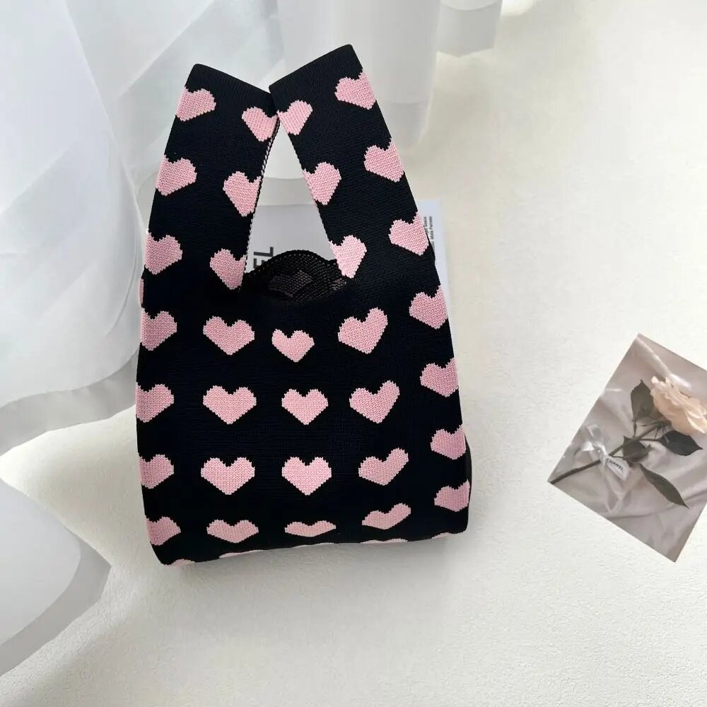 Большая вместимость вязаная сумка, женская сумка с узлом на запястье, многоразовая мини-сумка Heart, переносные сумки для покупок ручной работы
