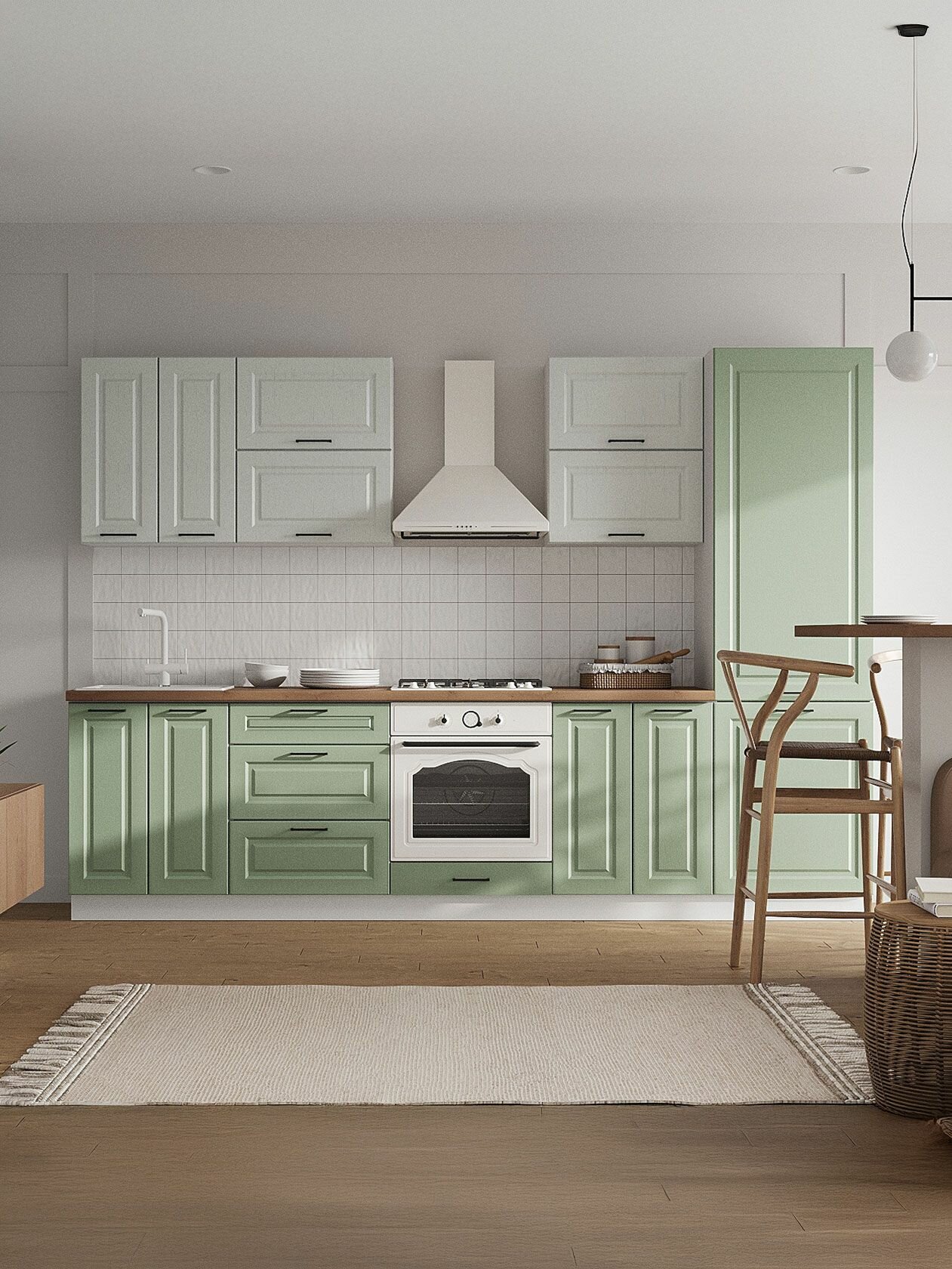 Кухонный гарнитур Шервуд 3 м, мебель для дома и кухни, Белый / Деним голубой