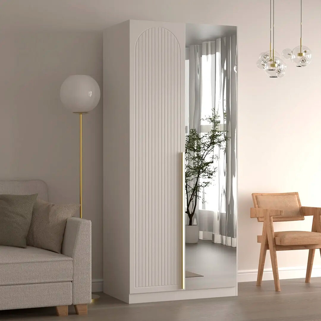 Двухсекционный распашной шкаф Синергия 2.2 (зеркало) МДФ Лайн белый NOW 70*50*240 см Фиеста