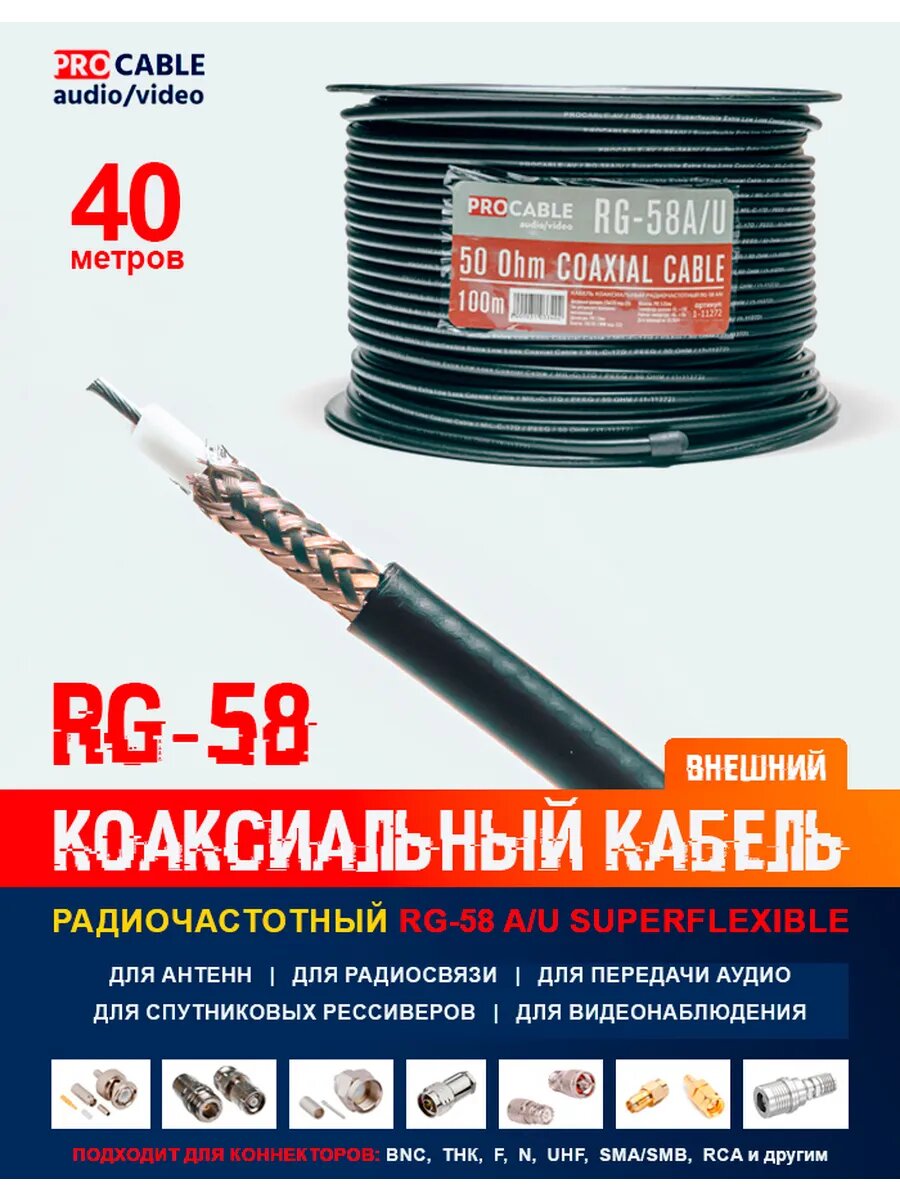 Коаксиальный кабель RG-58 A/U SUPERFLEXIBLE (40 метров)