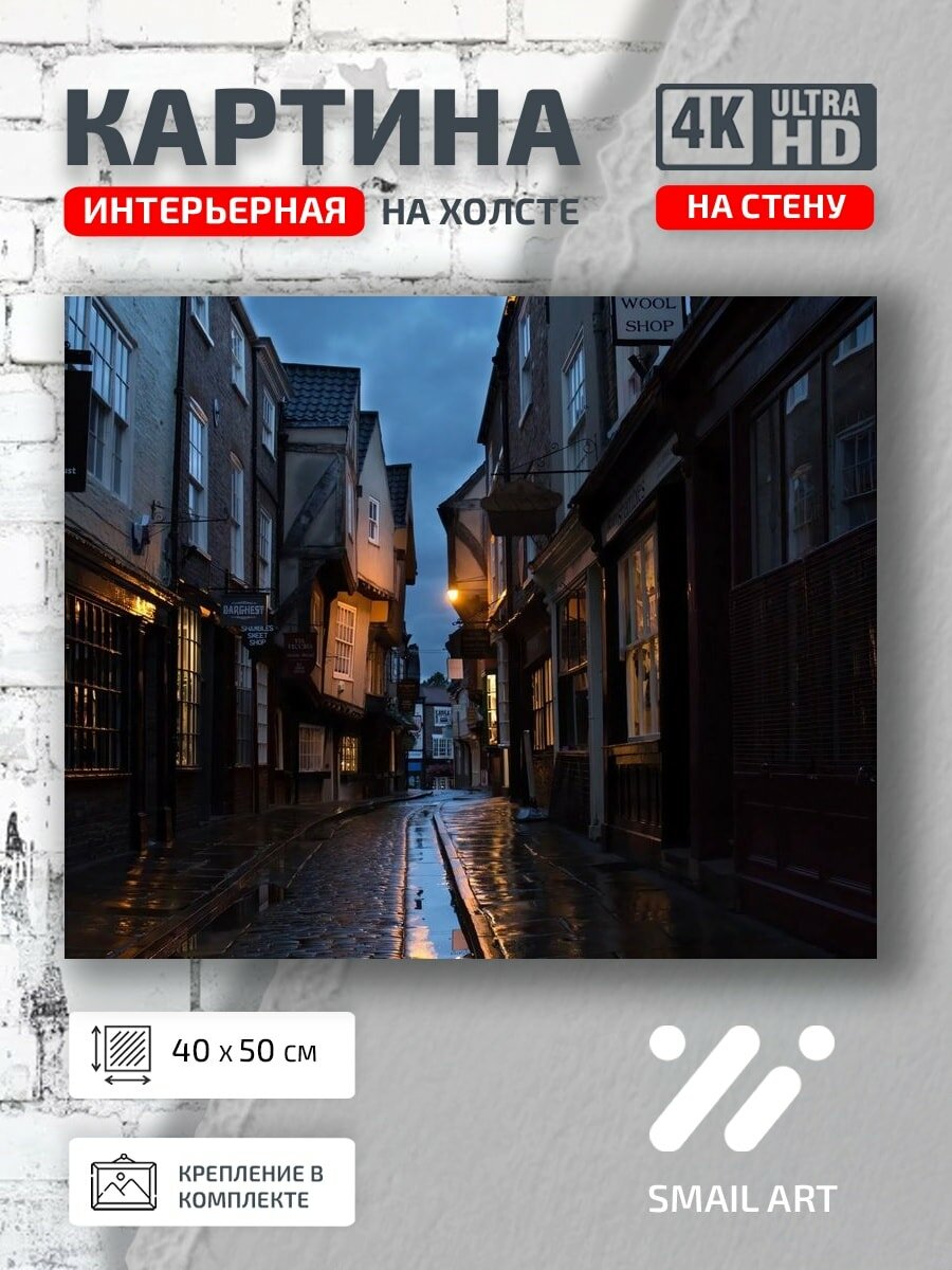 Картина на холсте интерьерная 40 на 50 на стену Город Улица для гостиной атмосфера