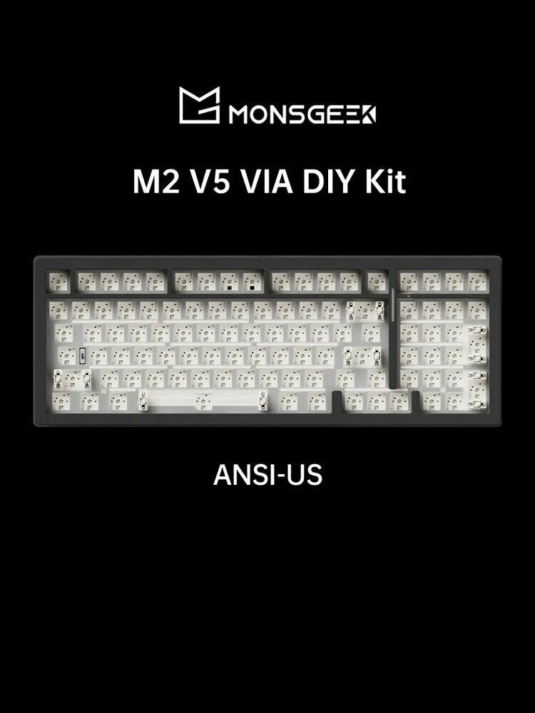 AKKO Игровая клавиатура беспроводная MonsGeek M2 V5 VIA DIY Kit С трехрежимной механической клавиатурой dark night Black RGB, комплект из US, Английская раскладка, черный матовый, черно-серый