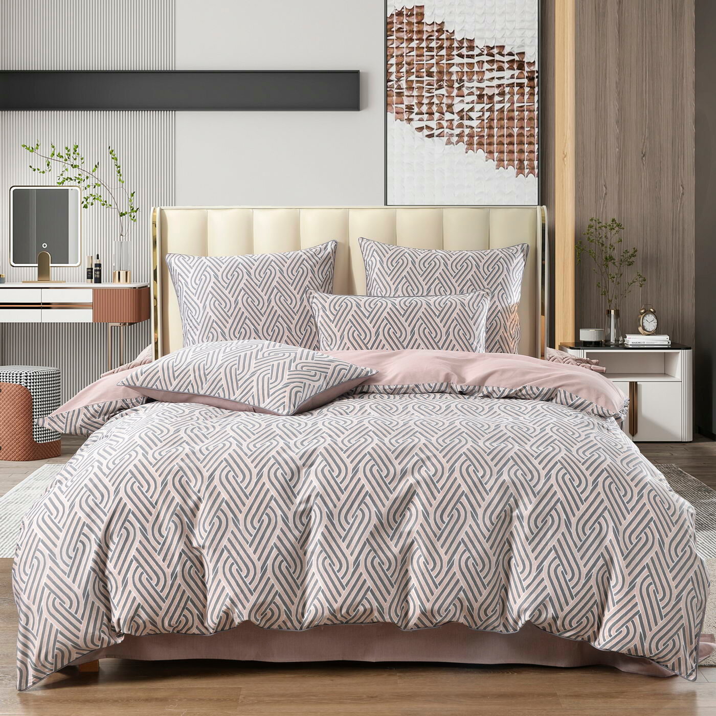 Постельное белье Sofi De Markо "Орлеан КПБ", сатин, евро, хлопок 100%, розовый, подарочная упаковка