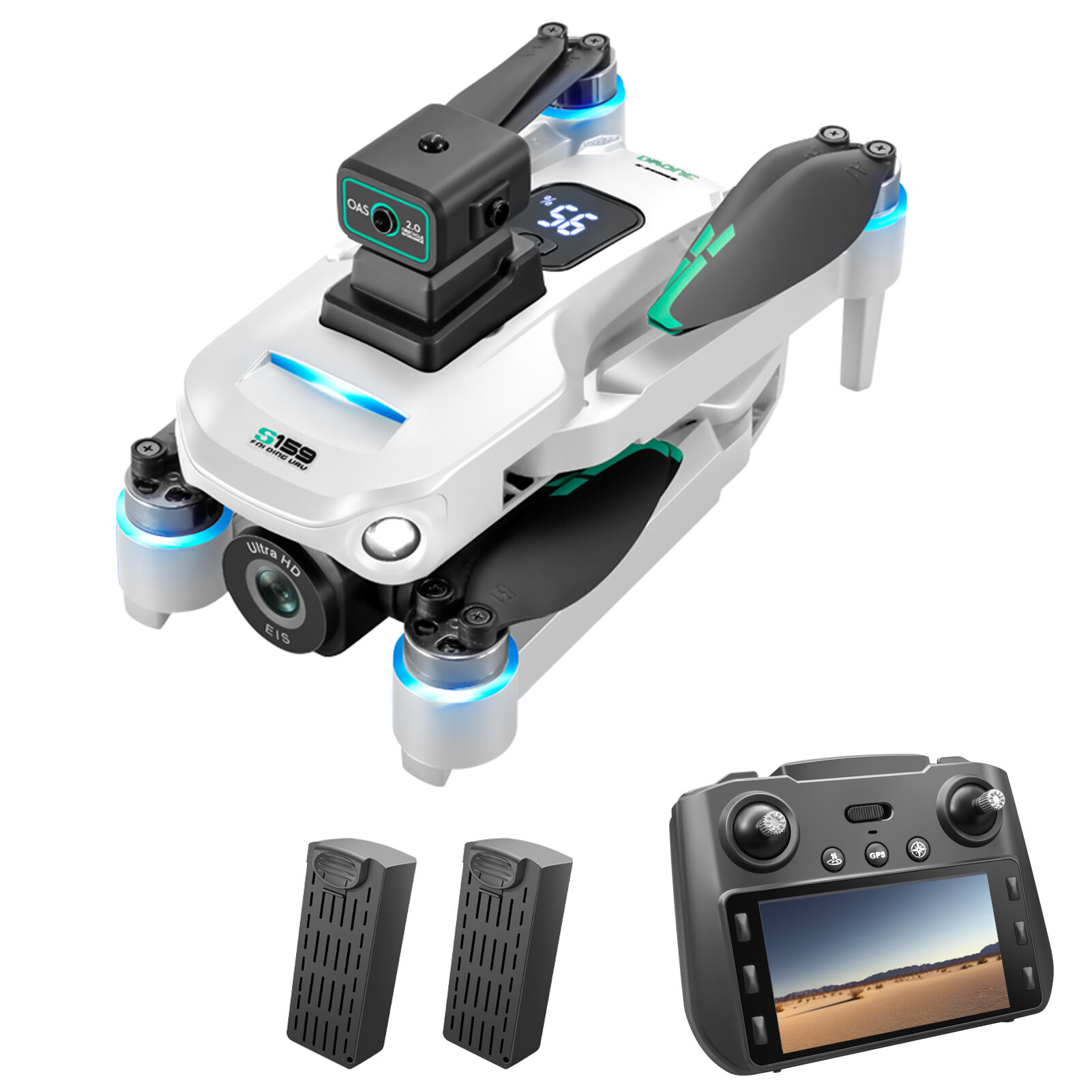 Пульт дистанционного управления квадрокоптером с GPS-приемником, двойной камерой 720P EIS, регулируемым объективом, 5G Wi-Fi, оптическим позиционированием потока, обходом препятствий, дисплеем корпуса летательного аппара