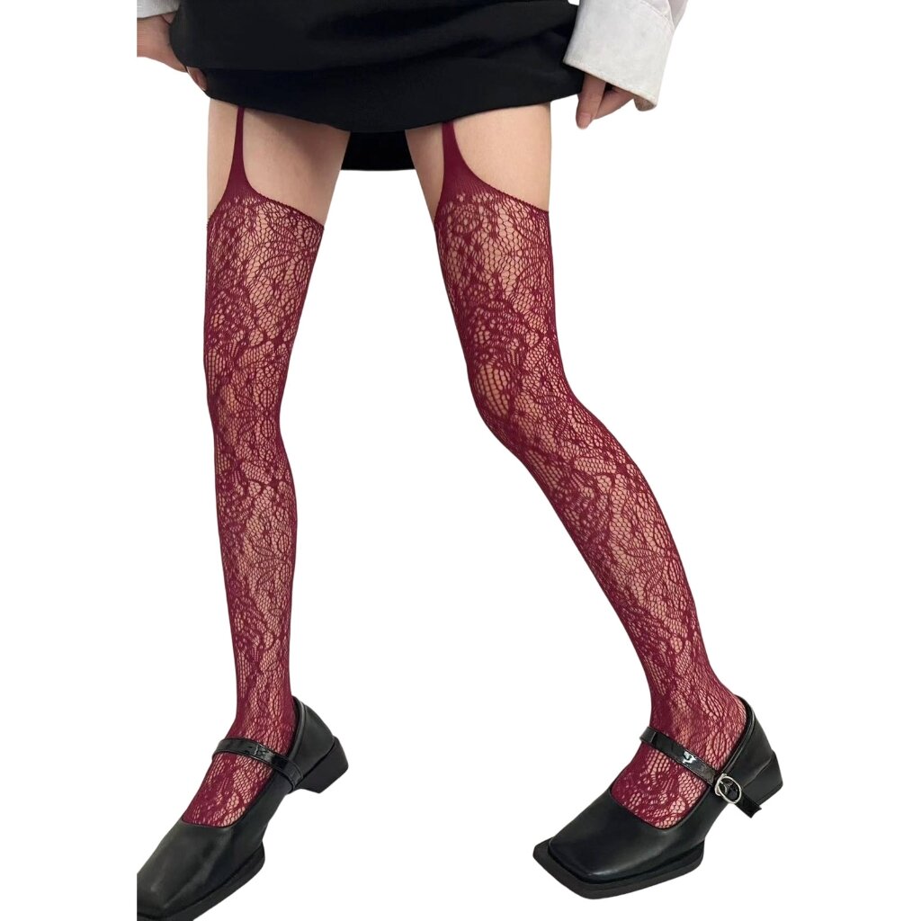 Женские чулки с подвязками в сеточку, чулки до бедра, колготки на подтяжках с цветочным кружевом