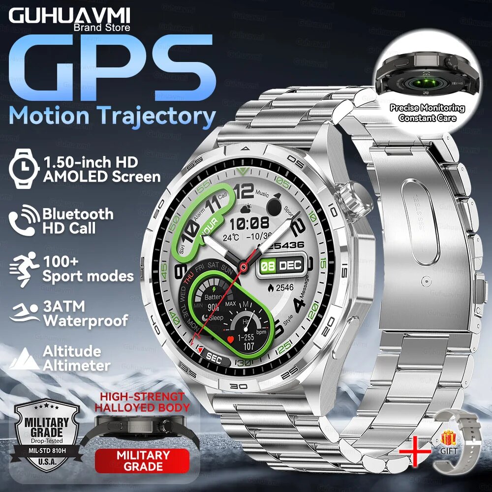 GUHUAVMI Watch 6 Pro Bluetooth Call Smartwatch 1.50' AMOLED GPS motion trajectory Heart Rate Outdoor Sports GT Smart Watch men