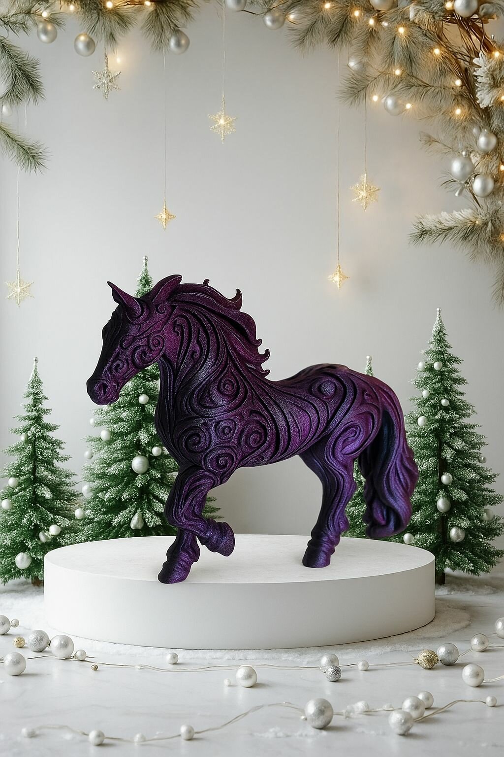 Статуэтка "Черно-красная лошадь", 2026 год, геометрический дизайн, 3D, пластик