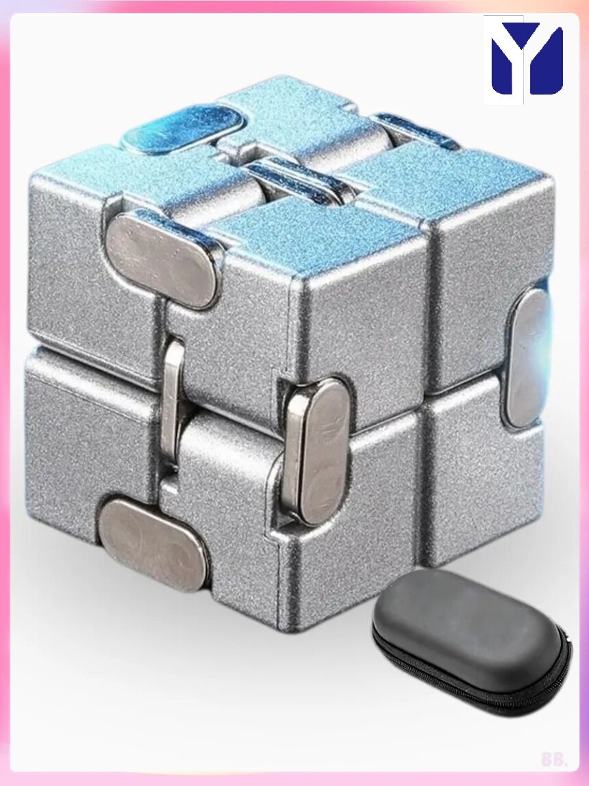 Эксклюзивный антистрессовый куб Infinity из металла в сером цвете для взрослых и детей, вес 210 грамм