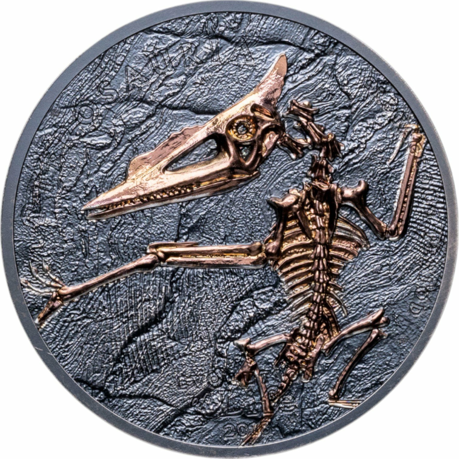 Монголия 500 тугриков 2018 "Эволюция Динозавры - Птерозавр" в подарочном боксе с сертификатом, Серебро 999, в сохранности UNC