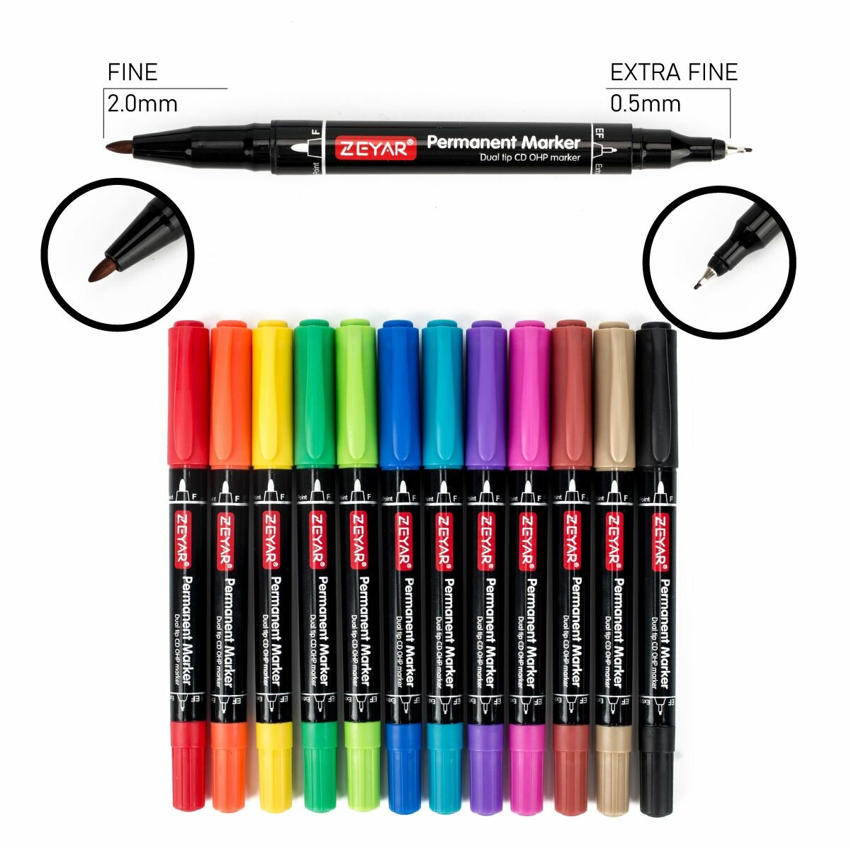 Набор двухсторонних перманентных маркеров-ручек ( ручка + фломастер ) 12 шт