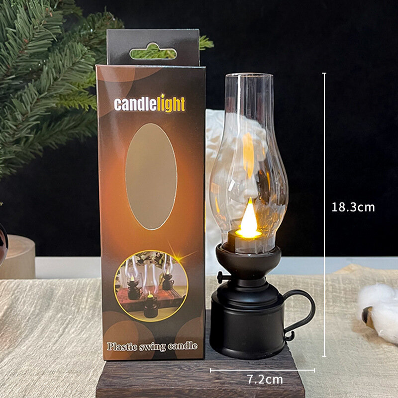 Креативная ретро-керосиновая лампа со светодиодной подсветкой, электронный ночник-свеча, украшение для рабочего стола，черный