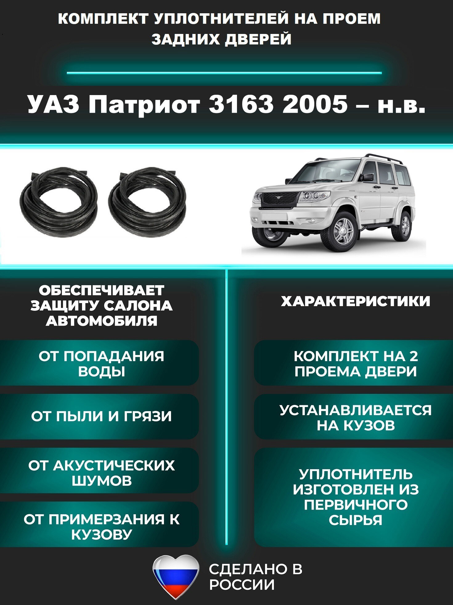 Комплект уплотнителей проема задних дверей на УАЗ Патриот/ UAZ Patriot мод.