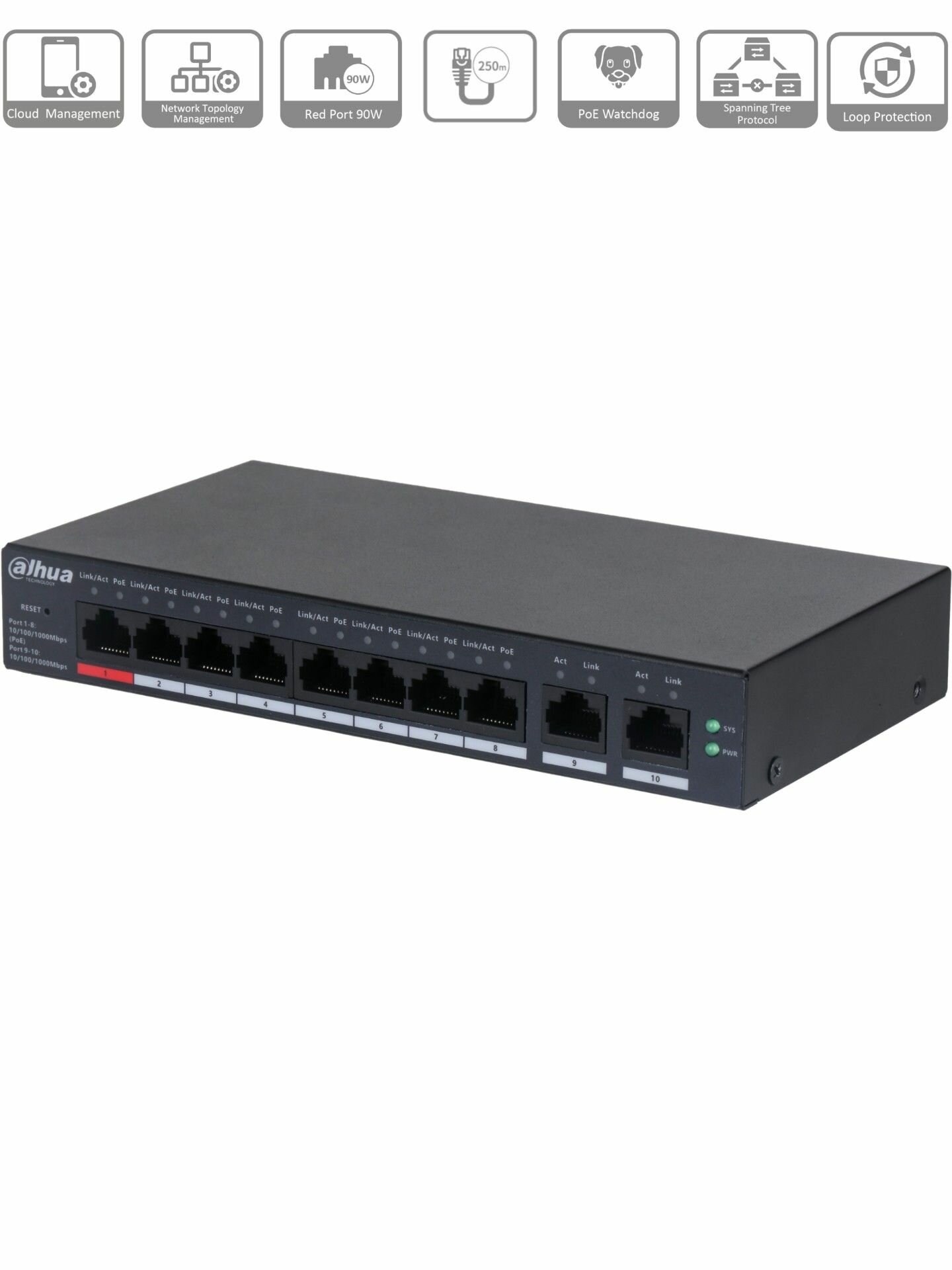 Dahua DH-CS4010-8GT-110 10-портовый управляемый коммутатор с 8 РоЕ до 110Вт