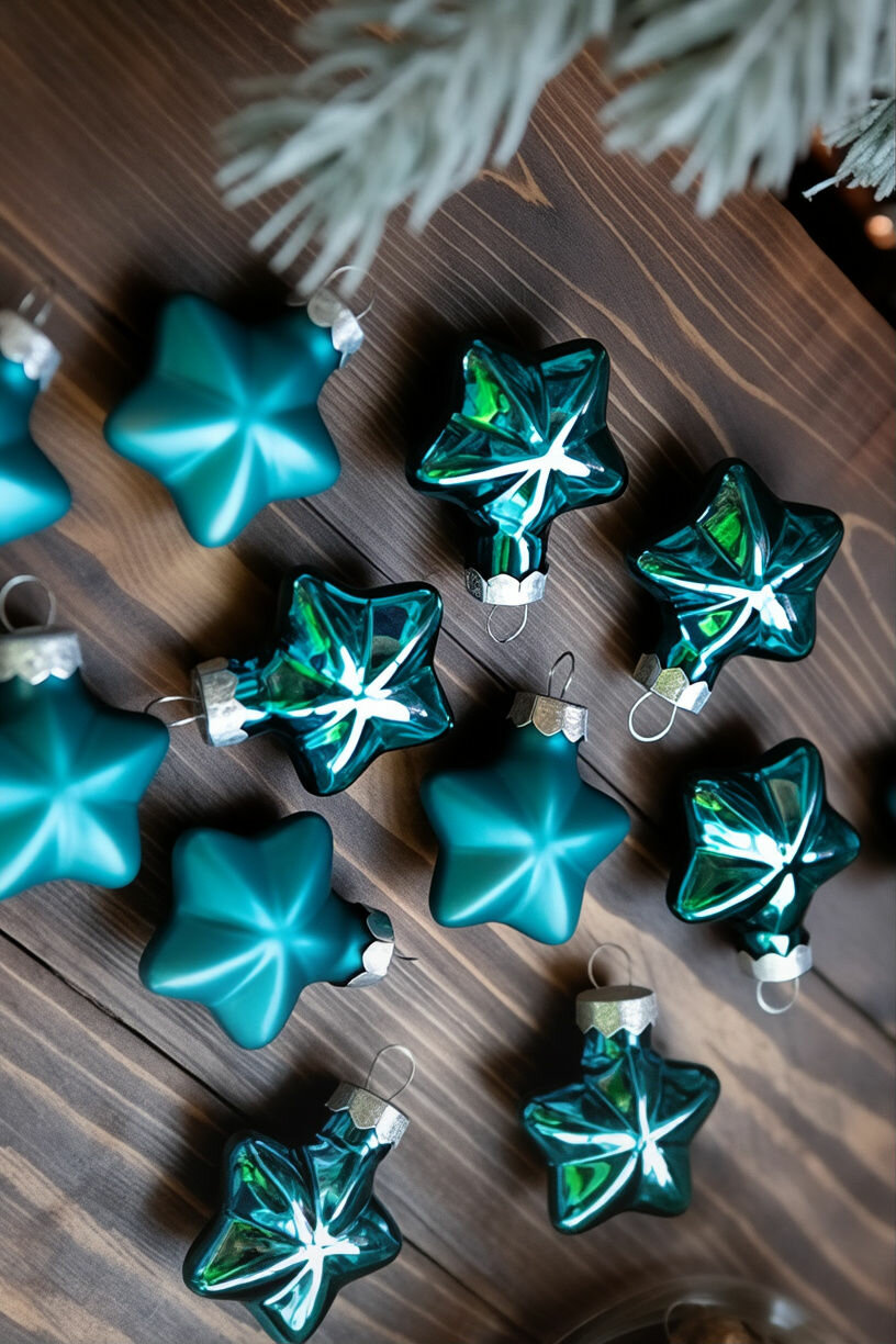 Набор ёлочных игрушек звёздочки мини, стекло, бирюзовый, глянцевые и матовые, 4.5 см, 12 шт, Winter Deco 1001410
