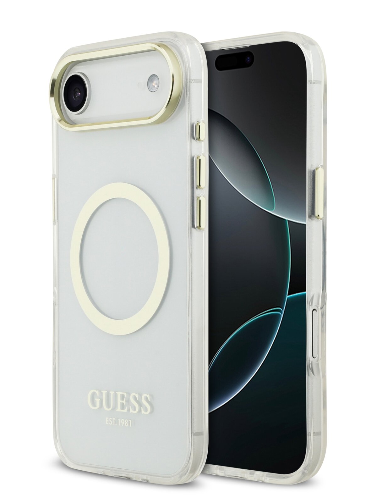Guess чехол с MagSafe для iPhone Air, IML Metal outline and Camera, прозрачный/золотистый