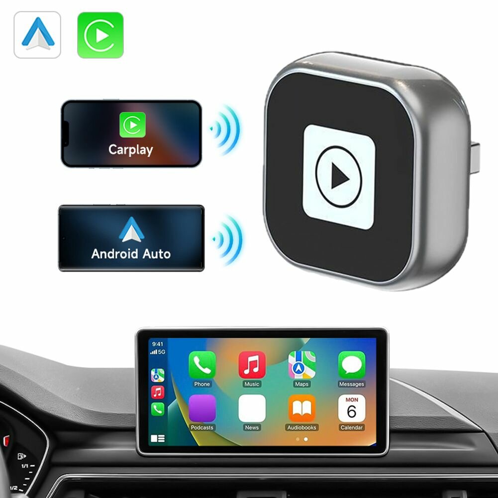Беспроводной адаптер 2-в-1 для CarPlay и Android Auto, мини и универсальный