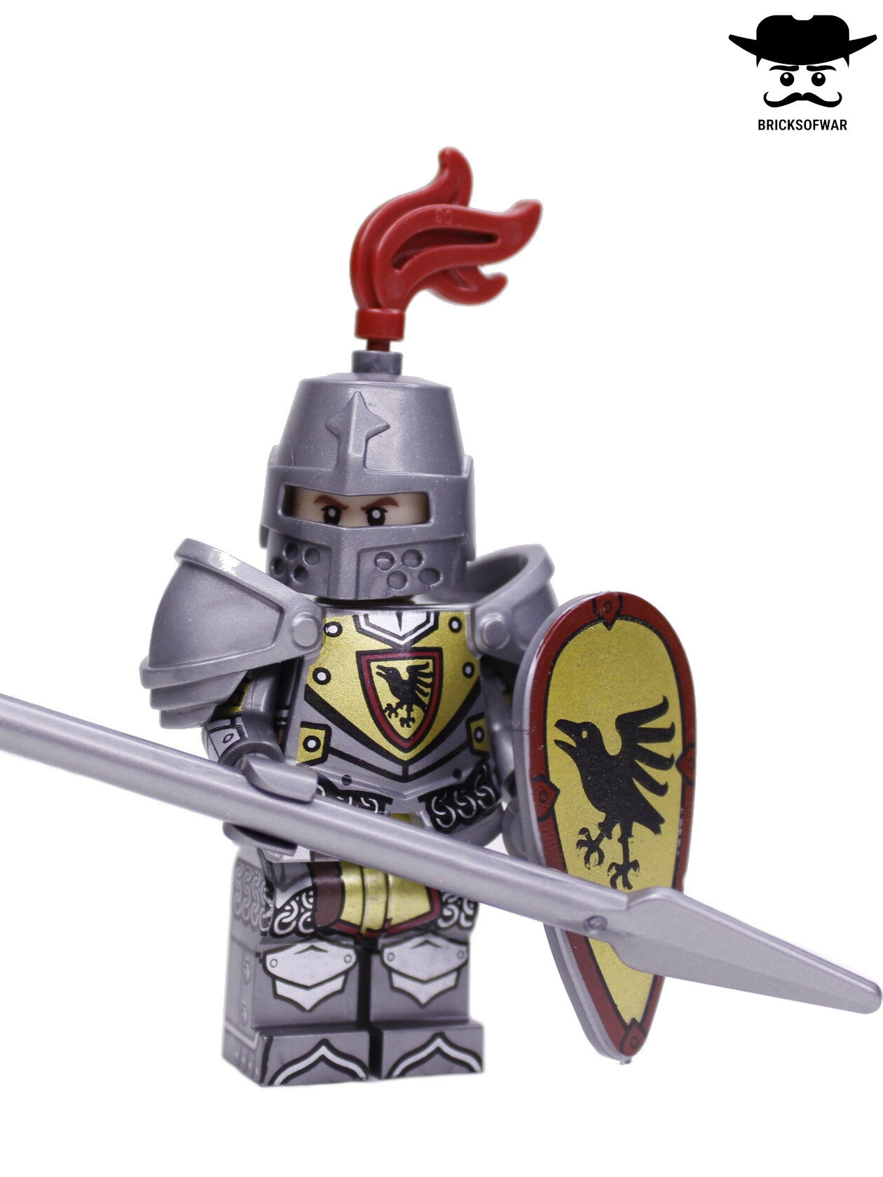 Фигурка средневеково рыцаря castle, солдат Ворона. Минифигурка в броне со щитом и копьем. Совместима с Лего (1 шт, пакет), для людей старше 14 лет