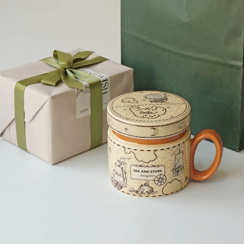 Скандинавская ретро-кружка большой емкости из керамики с крышкой для пар, стильная и креативная офисная кружка для