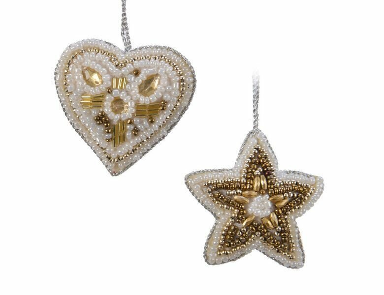 Набор ёлочных украшений бисерный дуэт, текстиль, бисер, золотой, 5 см, 2 шт, Kaemingk 615514-1-набор