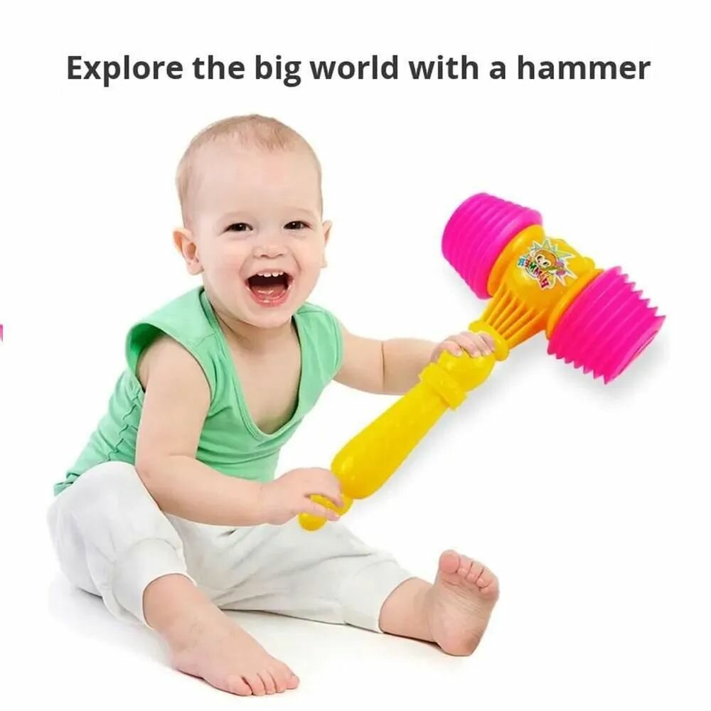 Развивающая игрушка погремушка-пищалка 2 в 1 "Веселый молоточек с дудочкой" стучалка для малышей 1 шт.