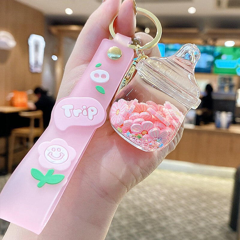 Кулон в виде зыбучих песков с розовыми цветами, плавающими в масле, брелок для ключей от машины, подвеска для детского рюкзака, подарок на праздник.