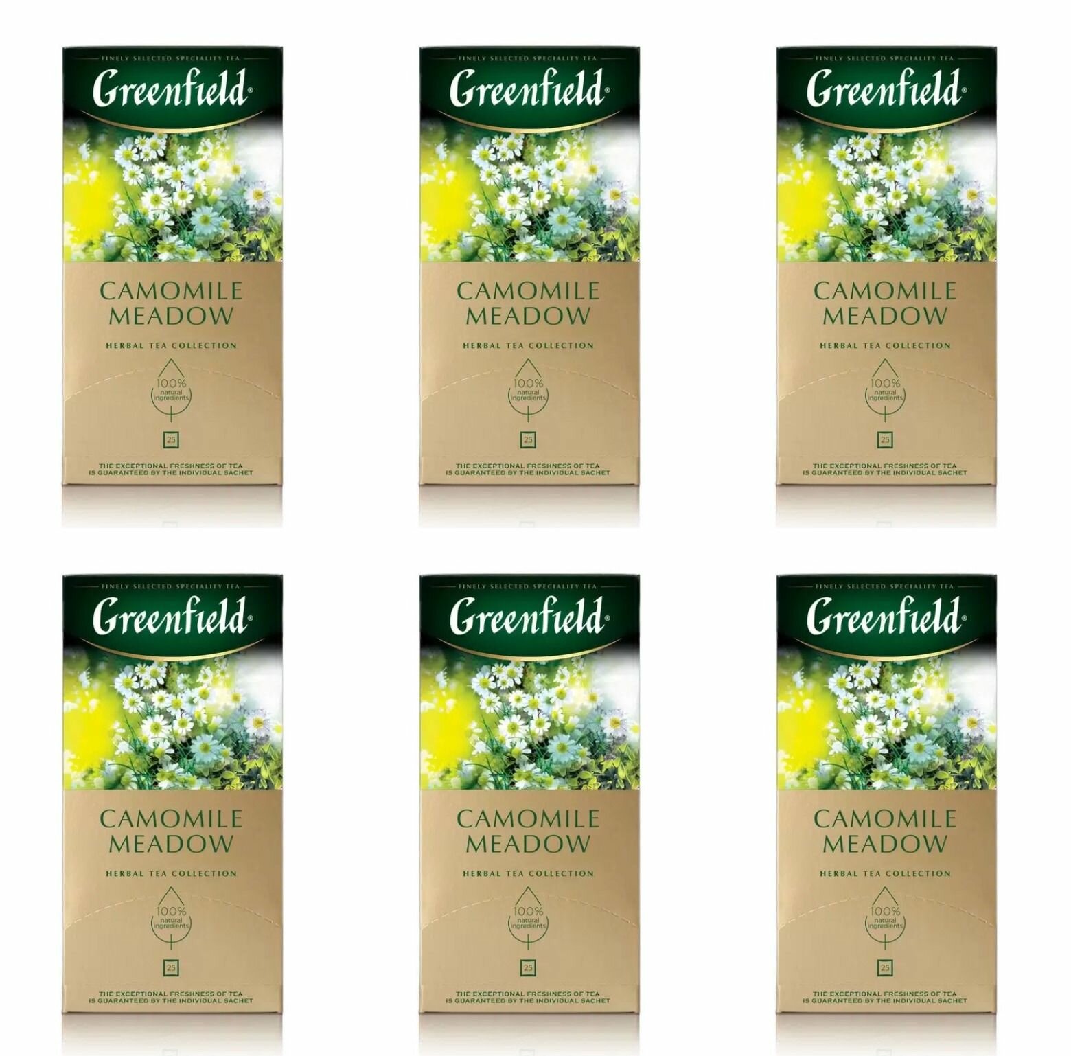Greenfield Чай в пакетиках Camomile Meadow, ромашка с мятой , мелкая, 25 пак. х 1,5 гр, 6 уп