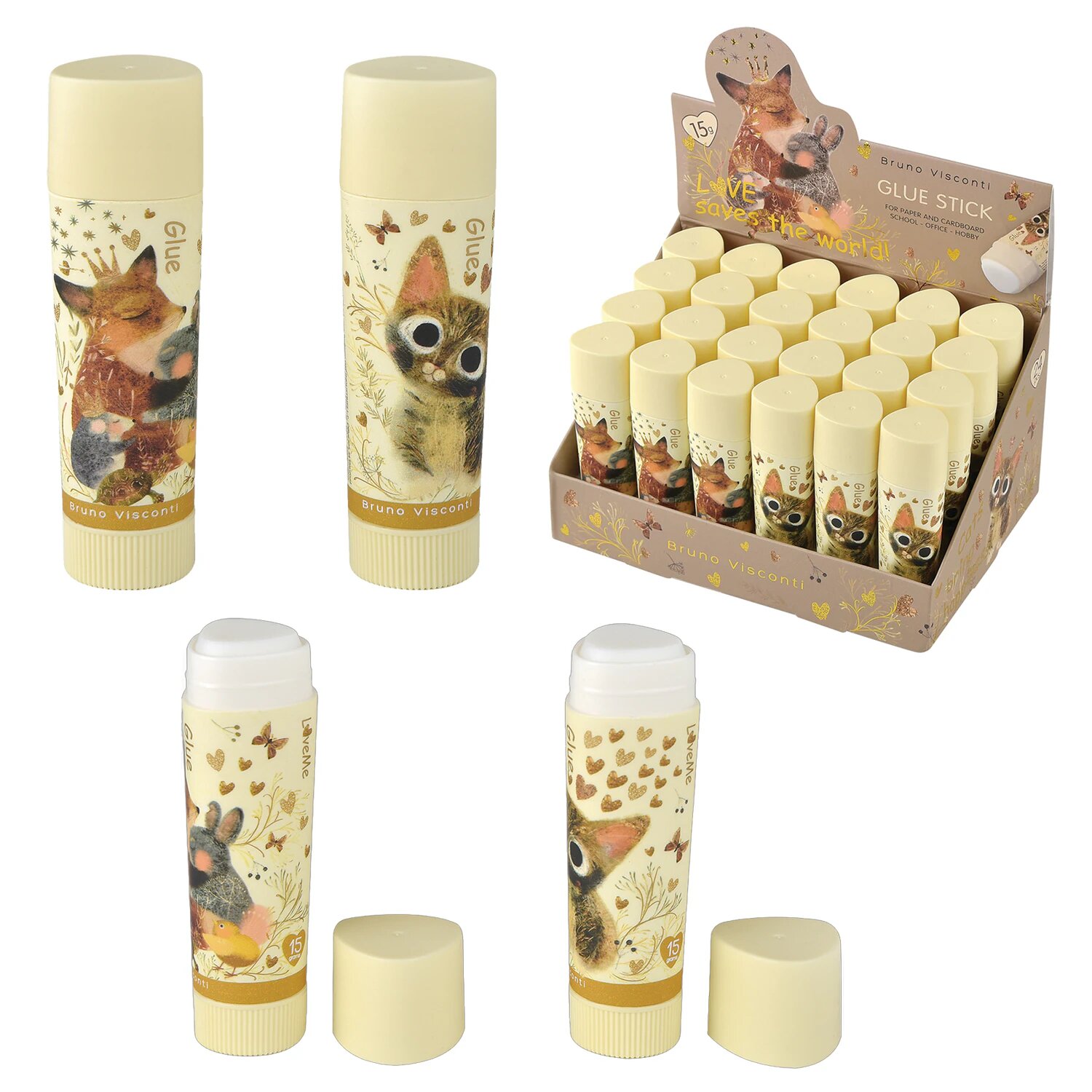 Клей-карандаш BRUNO VISCONTI "Love me", PVP основа, 15 г, 40-0018 (упаковка 24 шт.)