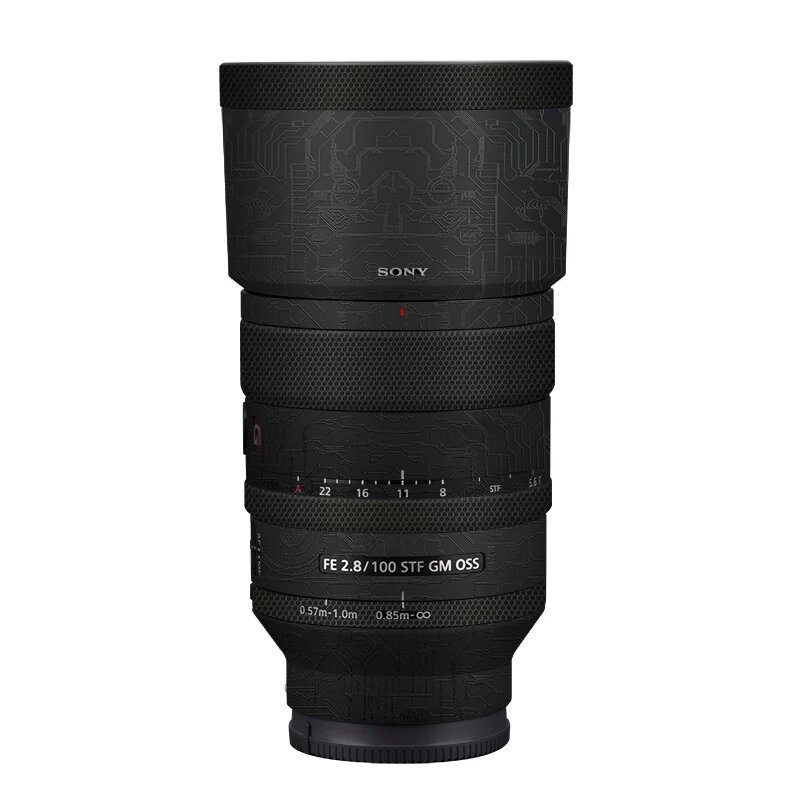Объектив Sony FE 100mm F2.8 макро с черным покрытием в виде схемы для профессионального использования