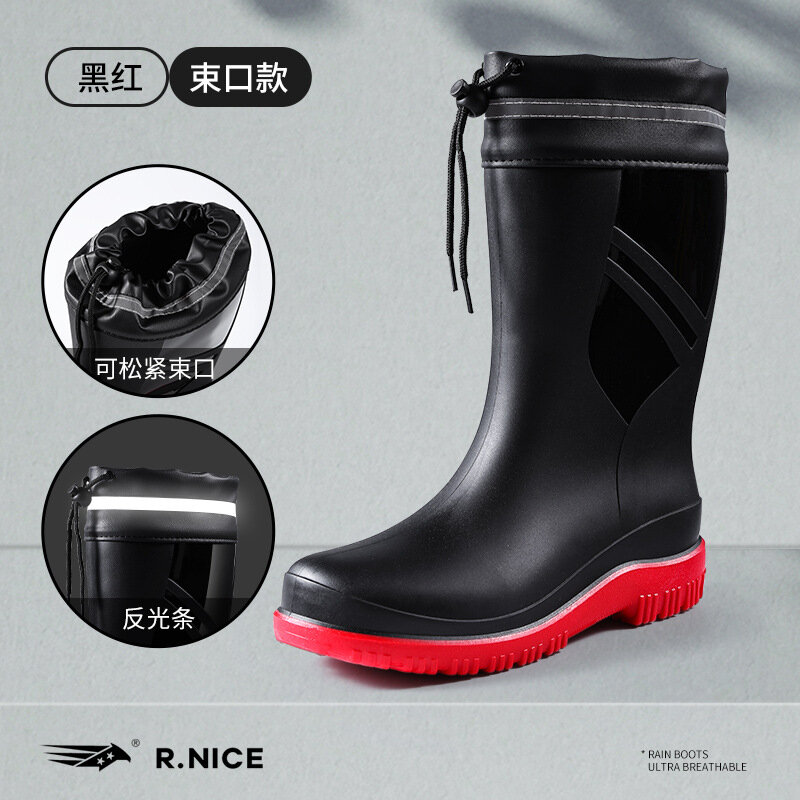 Новые уличные дождевые сапоги, водные туфли до середины икры, нескользящие дождевые туфли, мужские водные туфли, плоские, водонепроницаемые, для доставки, походов и рыбалки