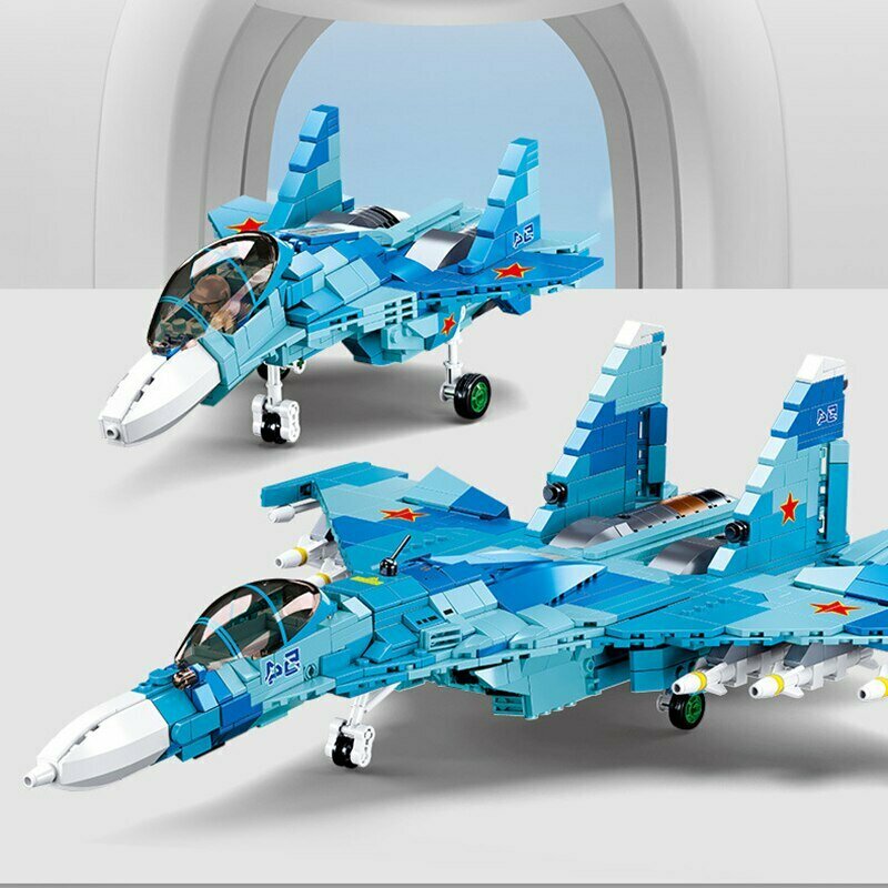 Новый современный военный истребитель SU 27 боковый набор модели кирпича MOC военная игра оружие самолет строительный блок игрушка подарок блок для детей (синий)